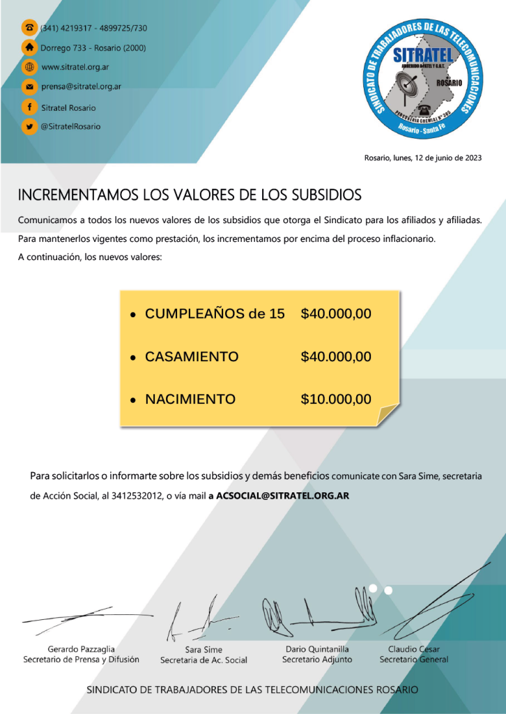 INCREMENTAMOS LOS VALORES DE LOS SUBSIDIOS | SI.TRA.TEL